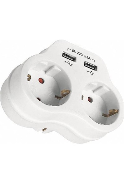 Viko 2 Li Topraklı ve 2,1 Amper 2 USB Çıkışlı Fiş Priz - Hızlı Şarj Cihazı