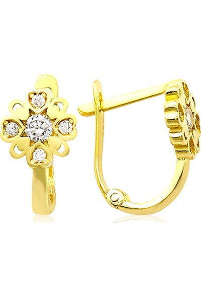 Siena 14 Ayar Çiçek Şeklinde Kalp Motifli Küpe. Siena 14 Ayar Çiçek Şeklinde Kalp Motifli Küpe.