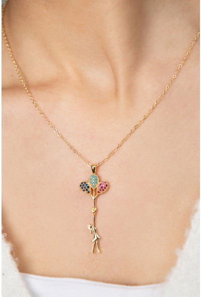 Elika Silver Kadın Altın Kaplama Balonlu Kız Model kolye Elika Silver Kadın Altın Kaplama Balonlu Kız Model kolye