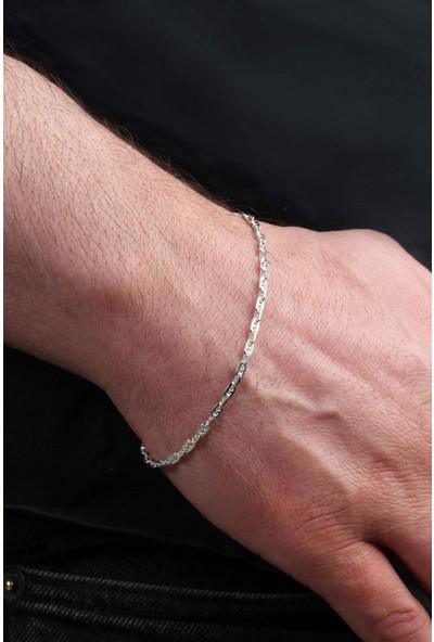 In Dubai Silver 925 Ayar Italyan Aynalı Figaro Erkek Bileklik DBSE4008