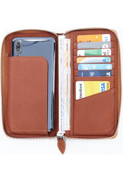 Hakiki Deri Telefon Bölmeli Cüzdan Taba