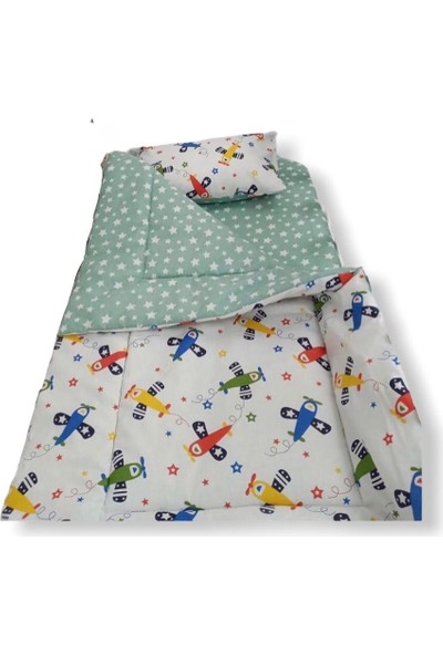 Bebek Özel Pamuk Bebek/Çocuk Yastık Çarşaf Yorgan Seti Uçaklı/ Yeşil Yıldızlı Bebek Özel Pamuk Bebek/Çocuk Yastık Çarşaf Yorgan Seti Uçaklı/ Yeşil Yıldızlı