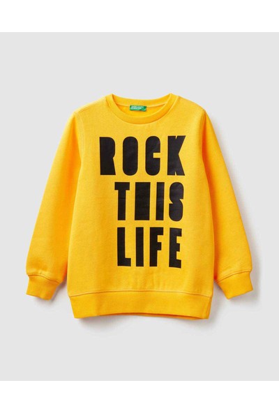 United Colors Of Benetton Rock This Life Yazılı Sweatshirt United Colors Of Benetton Rock This Life Yazılı Sweatshirt