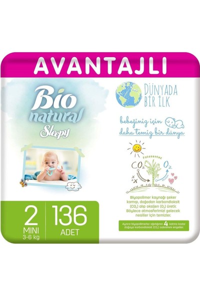 Sleepy Bio Natural Bebek Bezi 2 Numara Mini 136'LI Sleepy Bio Natural Bebek Bezi 2 Numara Mini 136'LI