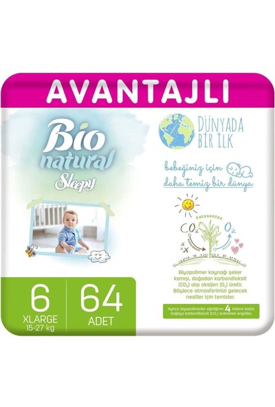 Sleepy Bio Natural Bebek Bezi 6 Numara Xlarge 64'lü Sleepy Bio Natural Bebek Bezi 6 Numara Xlarge 64'lü