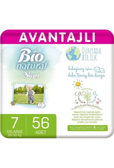 Sleepy Bio Natural Bebek Bezi 7 Numara Xxlarge 56'lı Sleepy Bio Natural Bebek Bezi 7 Numara Xxlarge 56'lı