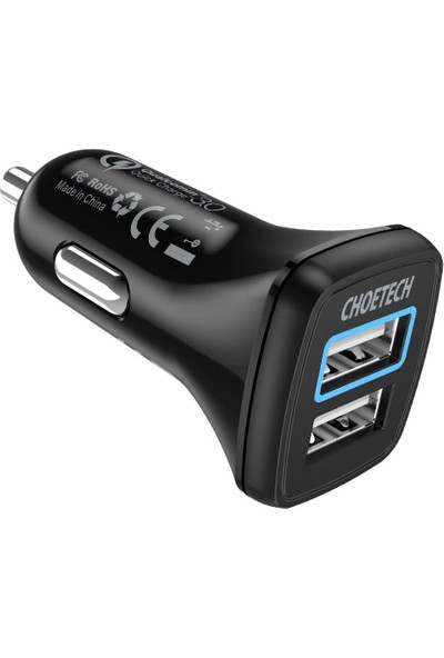 Choetech 36W Çift USB Çıkışlı Quickcharge 3.0 Araç Şarj Cihazı - C0051-V5 - Siyah