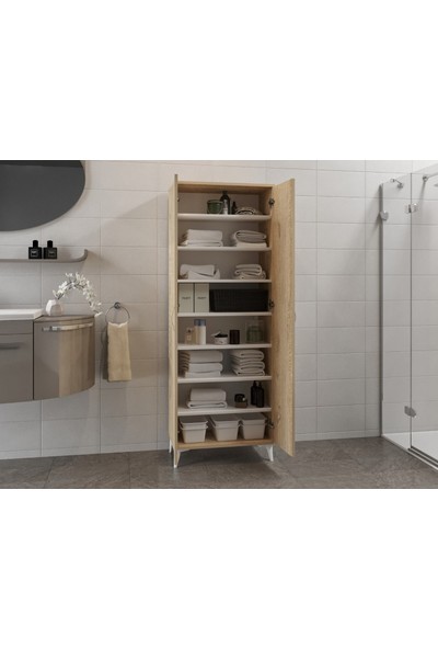 Baby Darling Mdf Marmara 8 Bölmeli Çok Amaçlı Banyo Dolabı Meşe