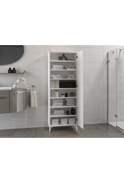 Baby Darling Mdf Marmara 8 Bölmeli Çok Amaçlı Banyo Dolabı Beyaz