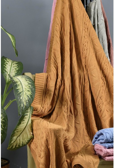 Mona Bella Örme Battaniye & Koltuk Şalı Hardal Renk