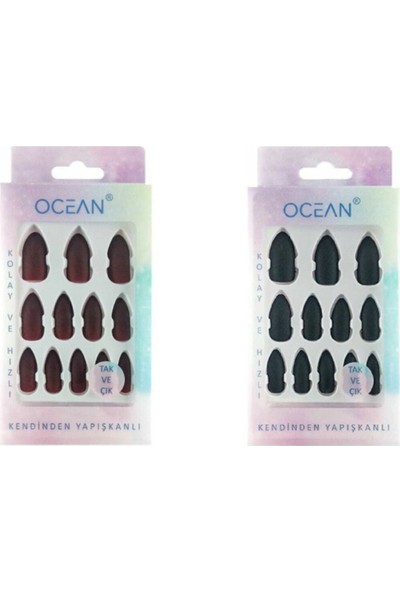 Ocean Siyah - Bordo Takma Tırnak Tak ve Çık - 2'li Set