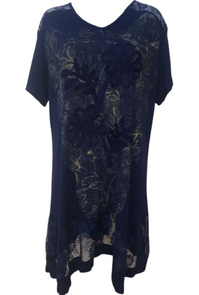 Özge Özbek Batik Omuz ve Etek Ucu Dantelli Çiçek Desenli Kadın Elbise