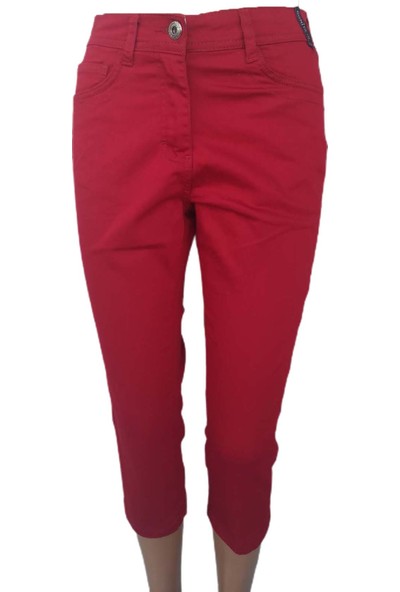 Bonita Yüksel Bel Likralı Kadın Kapri Pantolon 8-Kırmızı-38