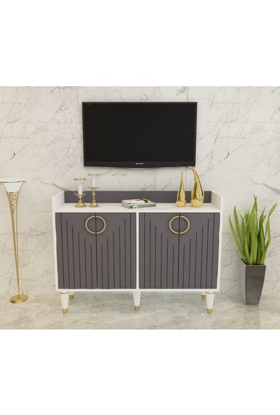 Cantek Rosa Tv Ünitesi Konsol Beyaz Antrasit