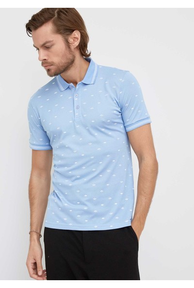 Adze Erkek Açık Mavi Polo Yaka Desenli Düğmeli T-Shirt Adze Erkek Açık Mavi Polo Yaka Desenli Düğmeli T-Shirt