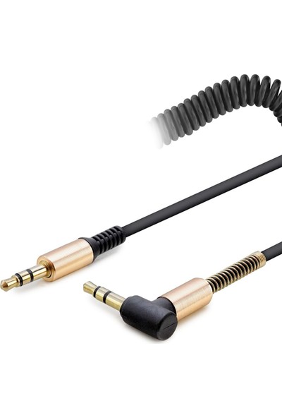 Hadron HD4730 Spıral Yaylı L Tipi Aux Kablo Siyah