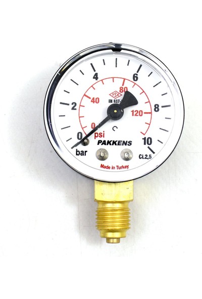 Pakkens 0-10 Bar 50 mm Alttan Bağlantılı Kuru Manometre G 1/4 inç Pakkens 0-10 Bar 50 mm Alttan Bağlantılı Kuru Manometre G 1/4 inç