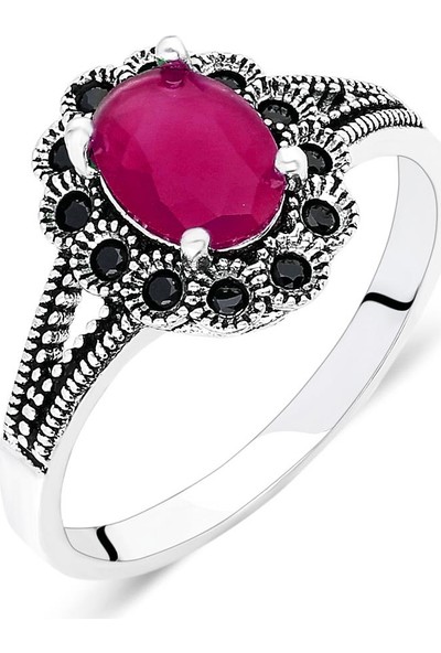 Aykat Kök Yakut Taşlı Gümüş Kadın Yüzüğü