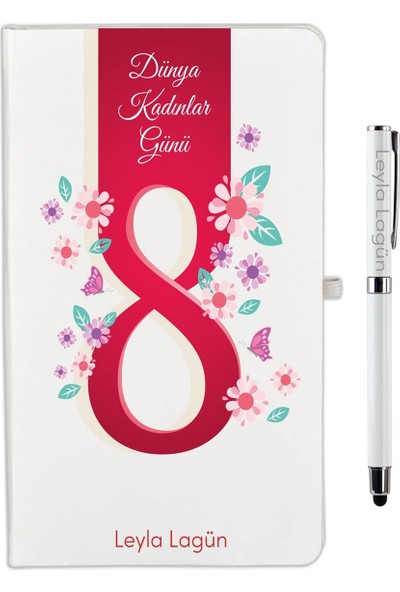 Hediye Rengi İsme Özel 8 Mart Dünya Kadınlar Günü Temalı Defter + Kalem Seti