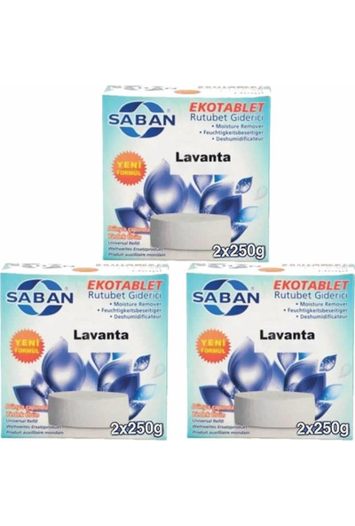 Saban Nem Alıcı Rutubet Giderici Yedek Tablet 3'lü 2 x 250 gr Lavanta Saban Nem Alıcı Rutubet Giderici Yedek Tablet 3'lü 2 x 250 gr Lavanta