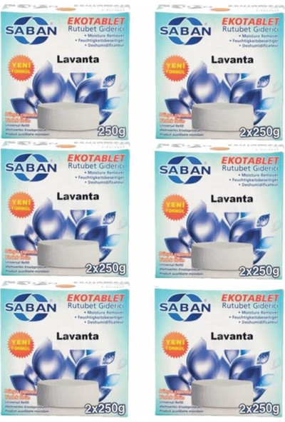 Saban Nem Alıcı Rutubet Giderici Yedek Tablet 6'lı 2 x 250 gr Lavanta Saban Nem Alıcı Rutubet Giderici Yedek Tablet 6'lı 2 x 250 gr Lavanta