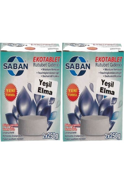 Saban Nem Alıcı Rutubet Giderici Yedek Tablet 2'li 2 x 250 gr Yeşil Elma Saban Nem Alıcı Rutubet Giderici Yedek Tablet 2'li 2 x 250 gr Yeşil Elma