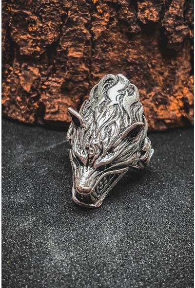 Aksesuargo Kurt Figürlü Ayarlanabilir Gümüş Kaplama Erkek Yüzük