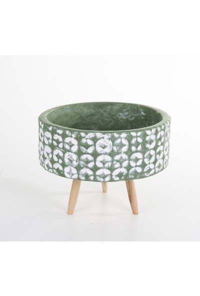 Veramaya Ayaklı Yeşil Yuvarlak Beton Aranjman Saksı 20X16 cm