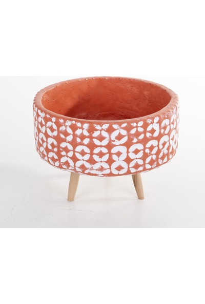 Veramaya Ayaklı Kiremit Renk Yuvarlak Beton Aranjman Saksı 20X16 cm
