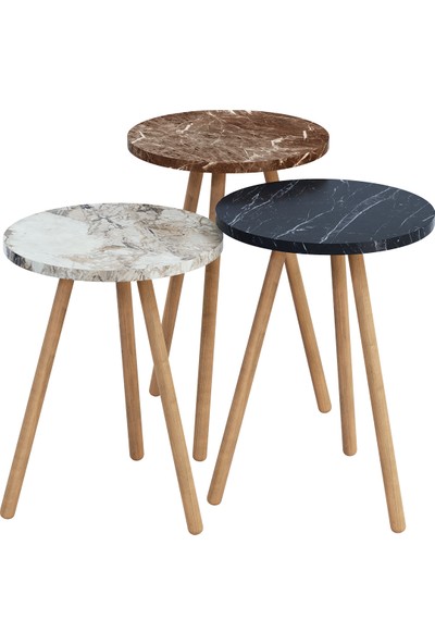 İntergo Üçlü Zigon Sehpa Ahşap Ayaklı Yuvarlak Mermer Desenli Tasarım Karışık İntergo Üçlü Zigon Sehpa Ahşap Ayaklı Yuvarlak Mermer Desenli Tasarım Karışık