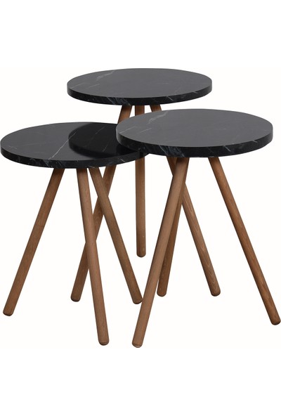 İntergo Üçlü Zigon Sehpa Ahşap Ayaklı Yuvarlak Siyah Mermer Desenli Tasarım Bendir İntergo Üçlü Zigon Sehpa Ahşap Ayaklı Yuvarlak Siyah Mermer Desenli Tasarım Bendir
