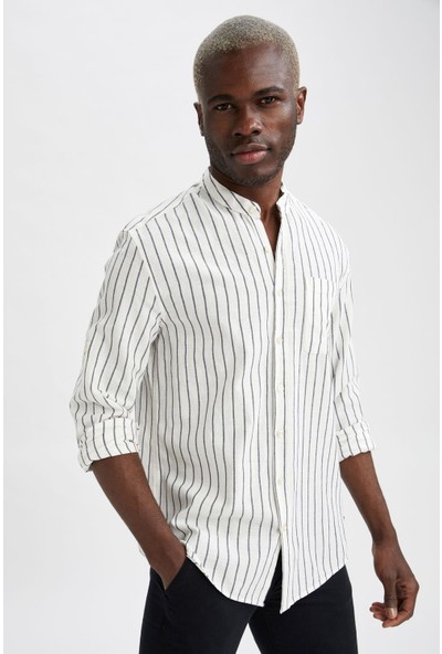 DeFacto Modern Fit Hakim Yaka Çizgi Desenli Uzun Kollu Gömlek U3425AZ21SM
