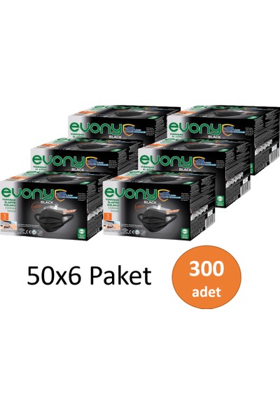 Evony Siyah Elastik Kulaklı Maske Siyah 300 Adet