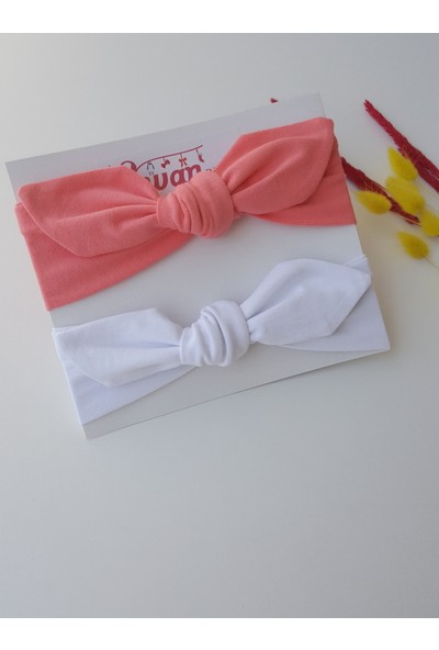 Swan Butik Kız Çocuk Bebek Bandana Toka Seti 2'li Şeftali Beyaz