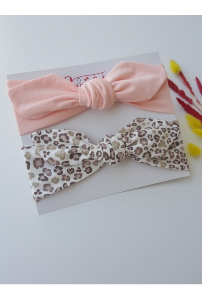 Swan Butik Kız Çocuk Bebek Bandana Toka Seti 2'li Pudra Pembe, Leopar