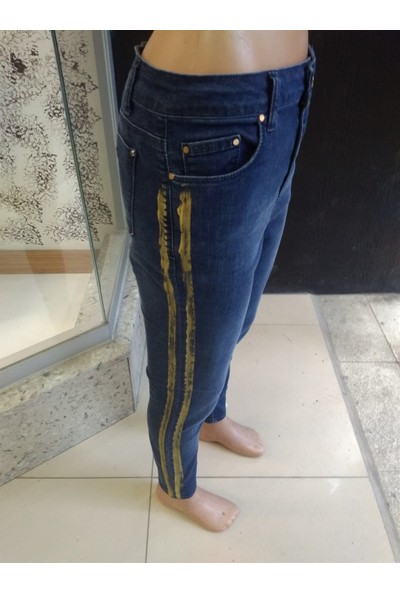 Rmg Yanları Sarı Yaldız Şeritli Kot Rmg Yanları Sarı Yaldız Şeritli Kot