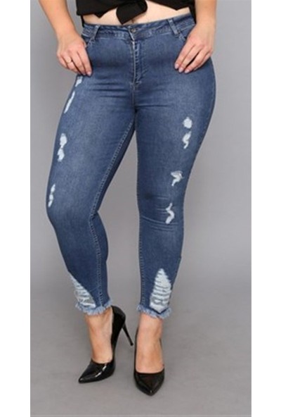 Rmg Nakış Detaylı Püsküllü Büyük Beden Kot Pantolon