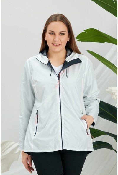 Rmg Içi Fileli Büyük Beden Beyaz Yağmurluk Mont Rmg Içi Fileli Büyük Beden Beyaz Yağmurluk Mont