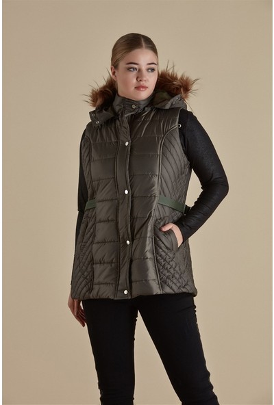 Rmg Büyük Beden Kemer Detaylı Kaptione Yelek - Haki