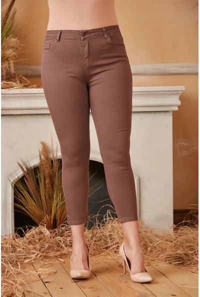 Rmg Cep Detaylı Büyük Beden Pamuk Pantolon Vizon