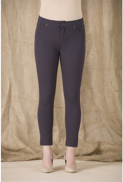 Rmg Cep Detaylı Büyük Beden Pamuk Pantolon Füme