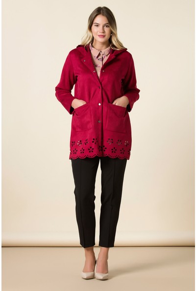 Rmg Lazer Kesim Büyük Beden Süet Ceket Bordo