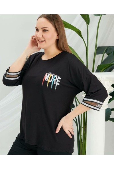 Rota Giyim Rmg Dirsek Kol Büyük Beden Siyah Tişört