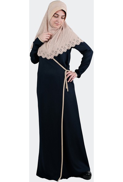 Çağrı Pamuk Viskonlu Lacivert Desensiz Yandan Bağlamalı Namaz Elbisesi Çağrı Pamuk Viskonlu Lacivert Desensiz Yandan Bağlamalı Namaz Elbisesi