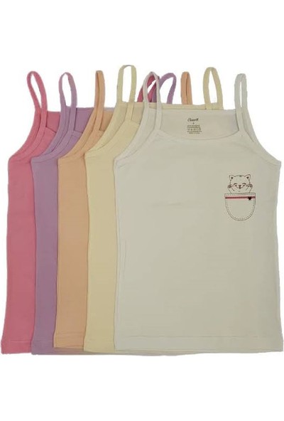 Pijimamas 5'li Baskılı Kız Ip Askılı Renk Atlet