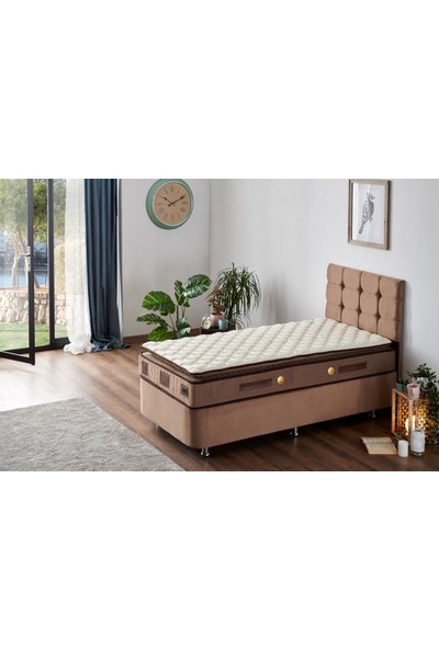 Niron Yatak W. Cotton 100X200 cm Tek Kişilik Pedli Yatak Baza Başlık Takımı - Kumaş Baza, Başlık ve Yatak Seti