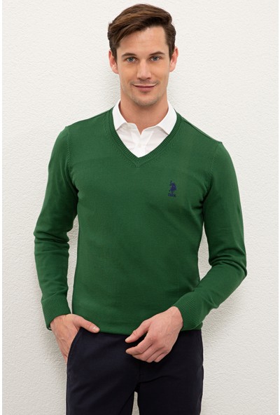 U.S. Polo Assn. Yeşil Triko Kazak Basic 50206747-VR054 U.S. Polo Assn. Yeşil Triko Kazak Basic 50206747-VR054