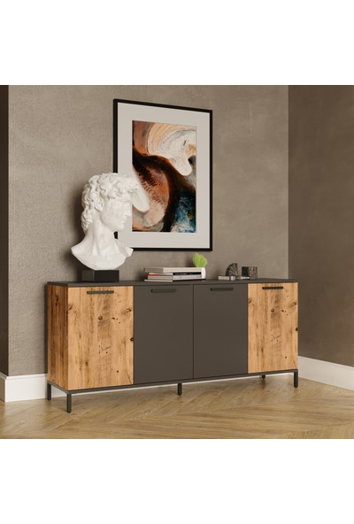 Robin Home Troya Yemek Odası Konsol 4 Kapaklı Metal Ayaklı Çam Robin Home Troya Yemek Odası Konsol 4 Kapaklı Metal Ayaklı Çam