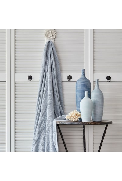 Karaca Home Charm Bold Mavi Çift Kişilik Örgü Battaniye