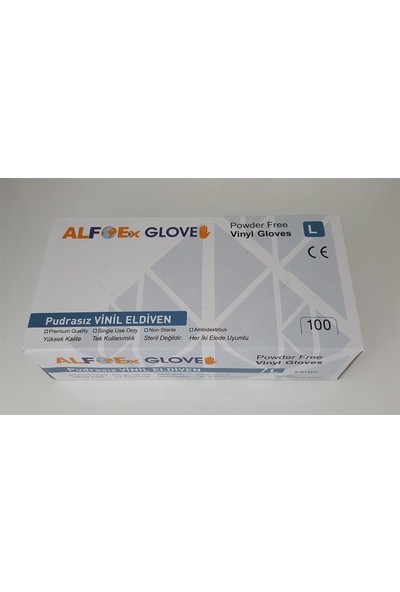 Alfoex Glove Pudrasız Vinil Eldiven Large